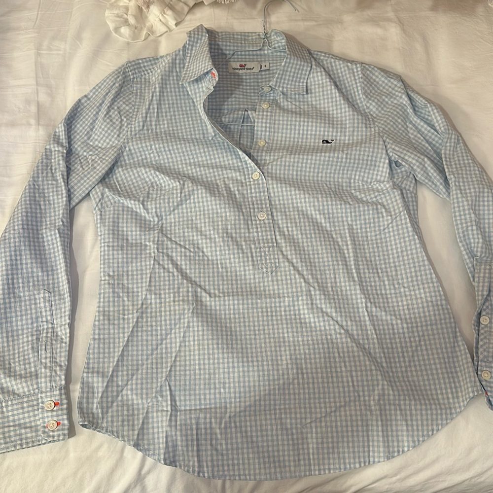 Brand New Baby Blue, Gingham, Vineyard, Vines, Button… - Gem